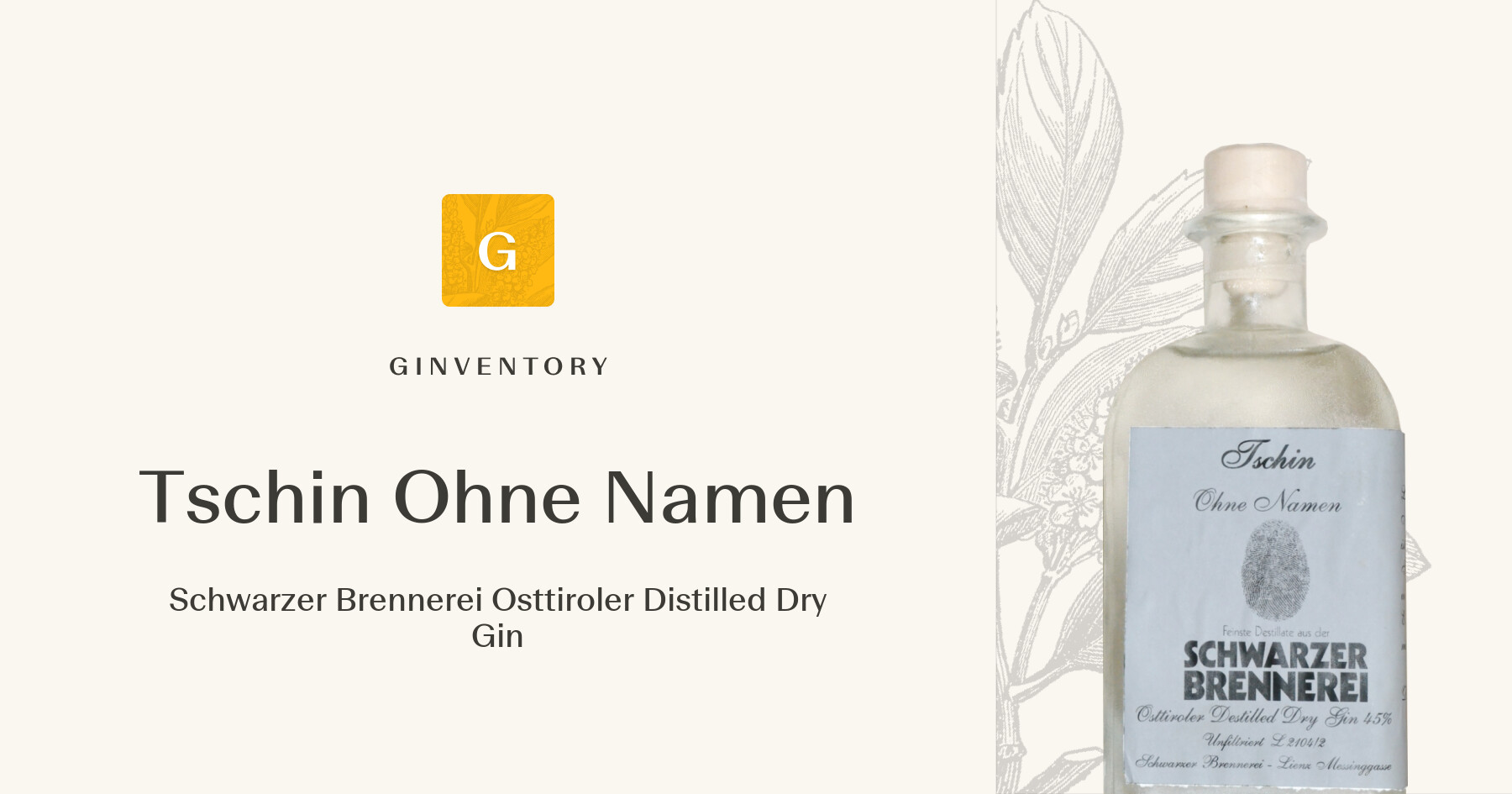 Tschin Ohne Namen - Schwarzer Brennerei Osttiroler Distilled Dry Gin ...