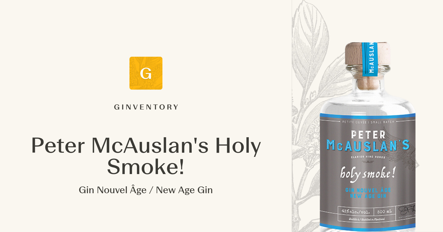 Peter McAuslan's Holy Smoke! - Gin Nouvel Âge / New Age Gin — Gins ...