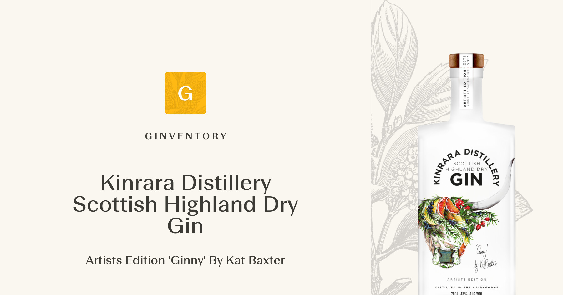 Kinrara Distillery Scottish Highland Dry Gin - Artists Edition 'Ginny ...