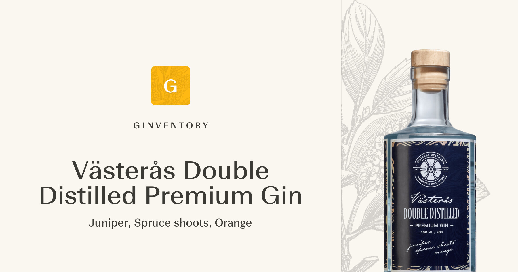 Västerås Double Distilled Premium Gin - Juniper, Spruce shoots, Orange ...