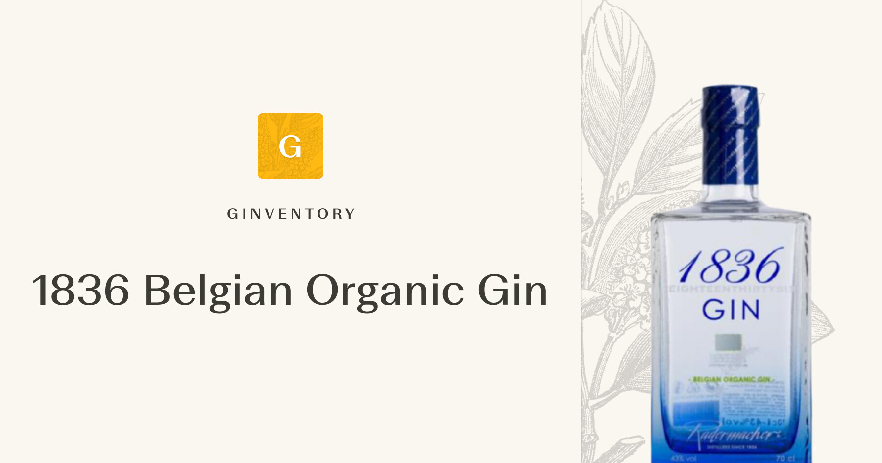1836 Belgian Organic Gin — Ginebras | Ginventory