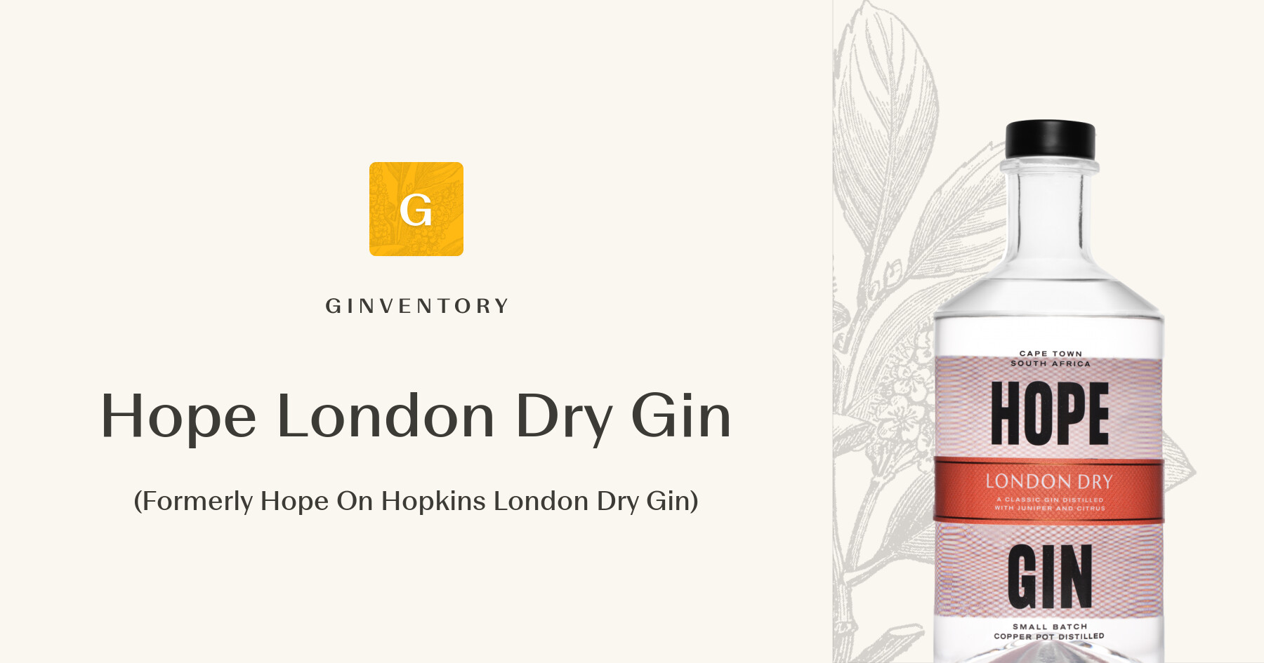 Hope London Dry Gin - (Formerly Hope On Hopkins London Dry Gin) — Gins ...