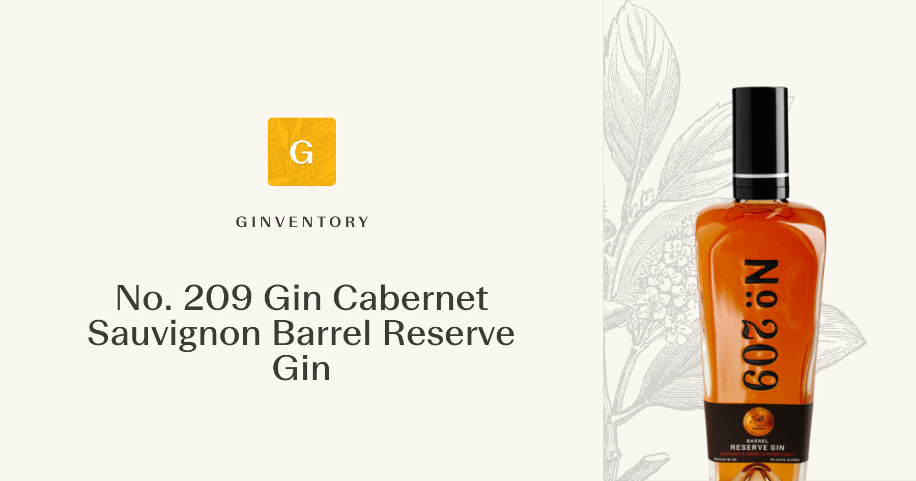 No. 209 Gin Cabernet Sauvignon Barrel Reserve Gin — Gins | Ginventory